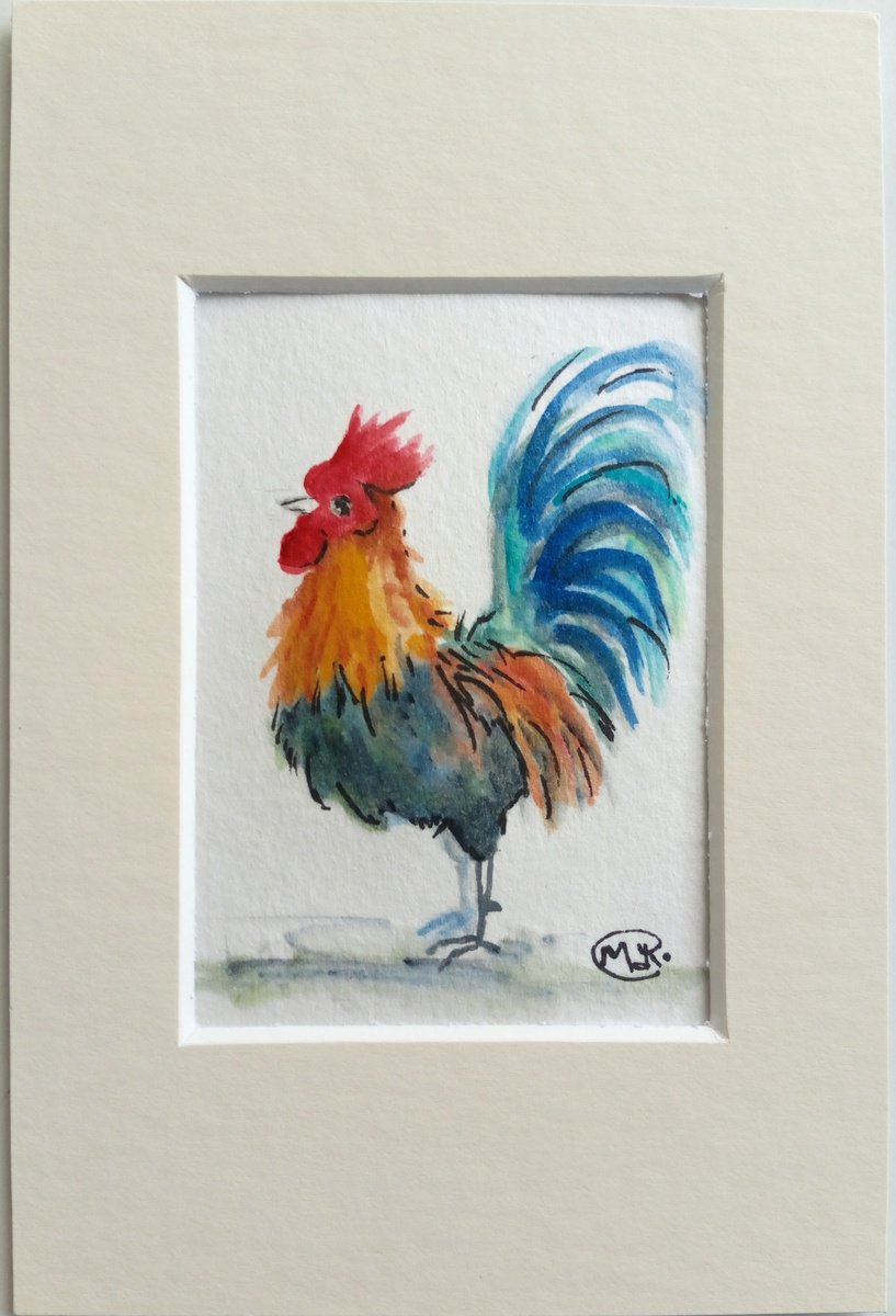 Rooster Miniature Mixed-media painting by MARJANSART | Artfinder