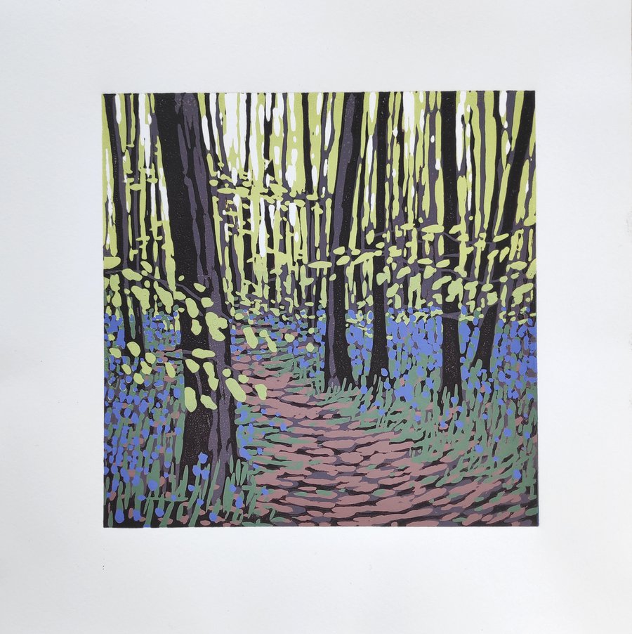 Bluebell Drift Linocut: Alexandra Buckle | Artfinder