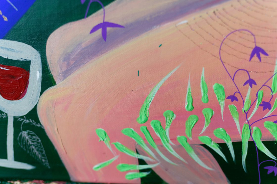 Anthropomorphic Moon and Rose. Talking until sunrise. Acrylic painting ...