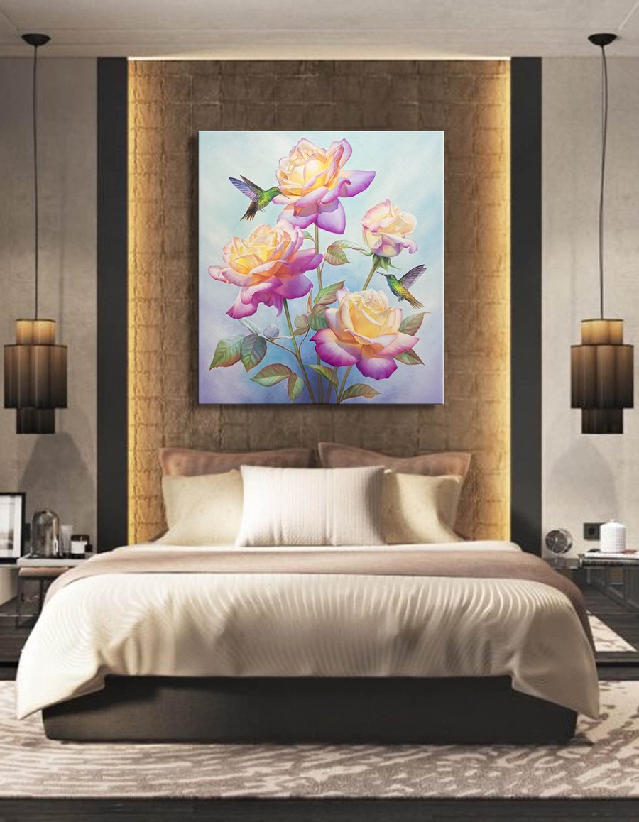 Original Oil Painting - Date Among Roses by Anna Steshenko