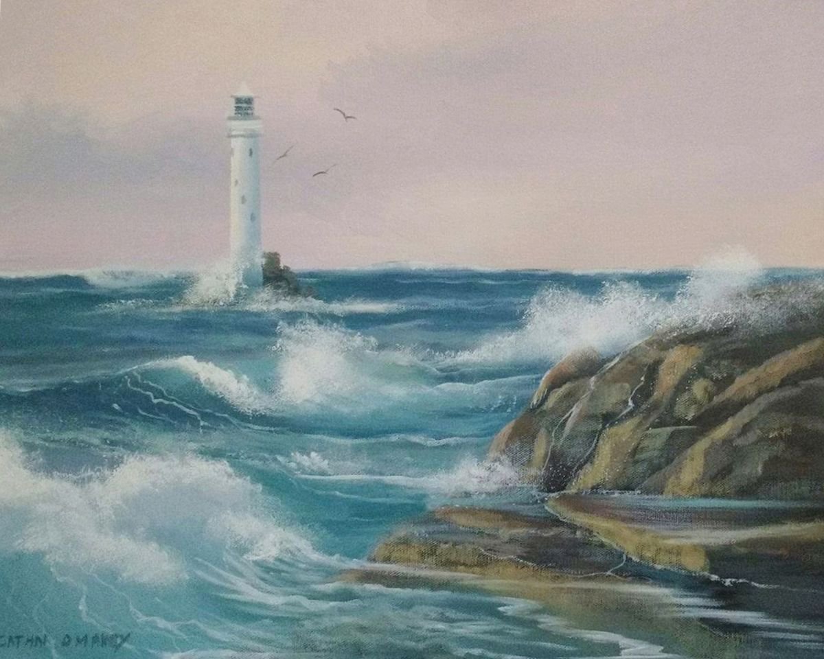 fastnet lighthouse Acrylic painting by cathal o malley | Artfinder