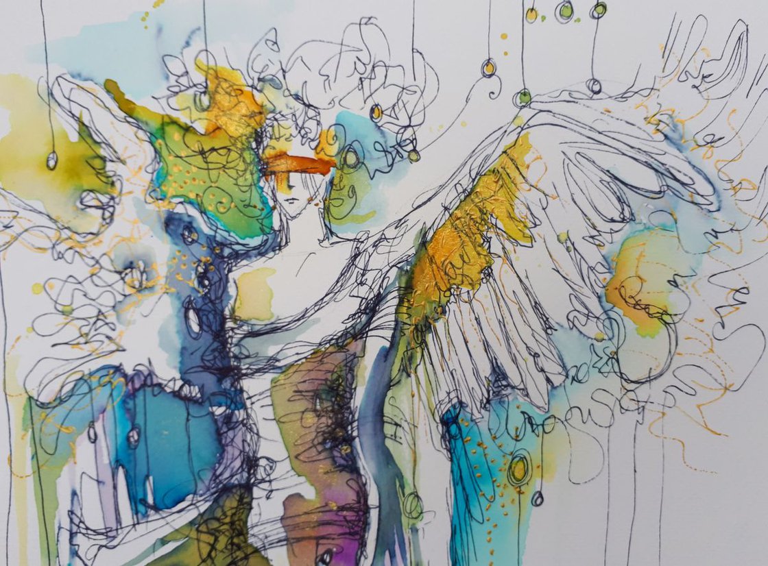 Angel in Gold Drawing by Simon Tünde | Artfinder