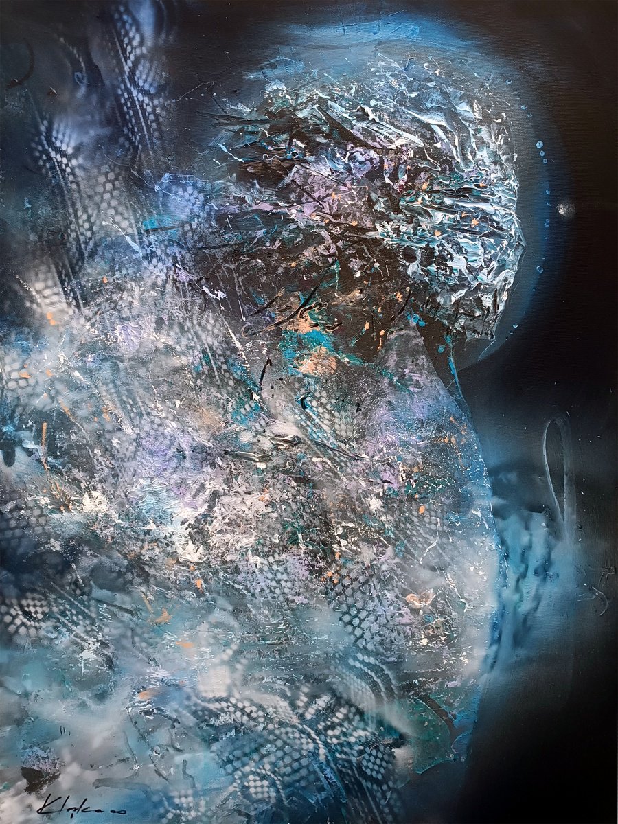Dark gothic blue angel Acrylic painting: Kloska Ovidiu