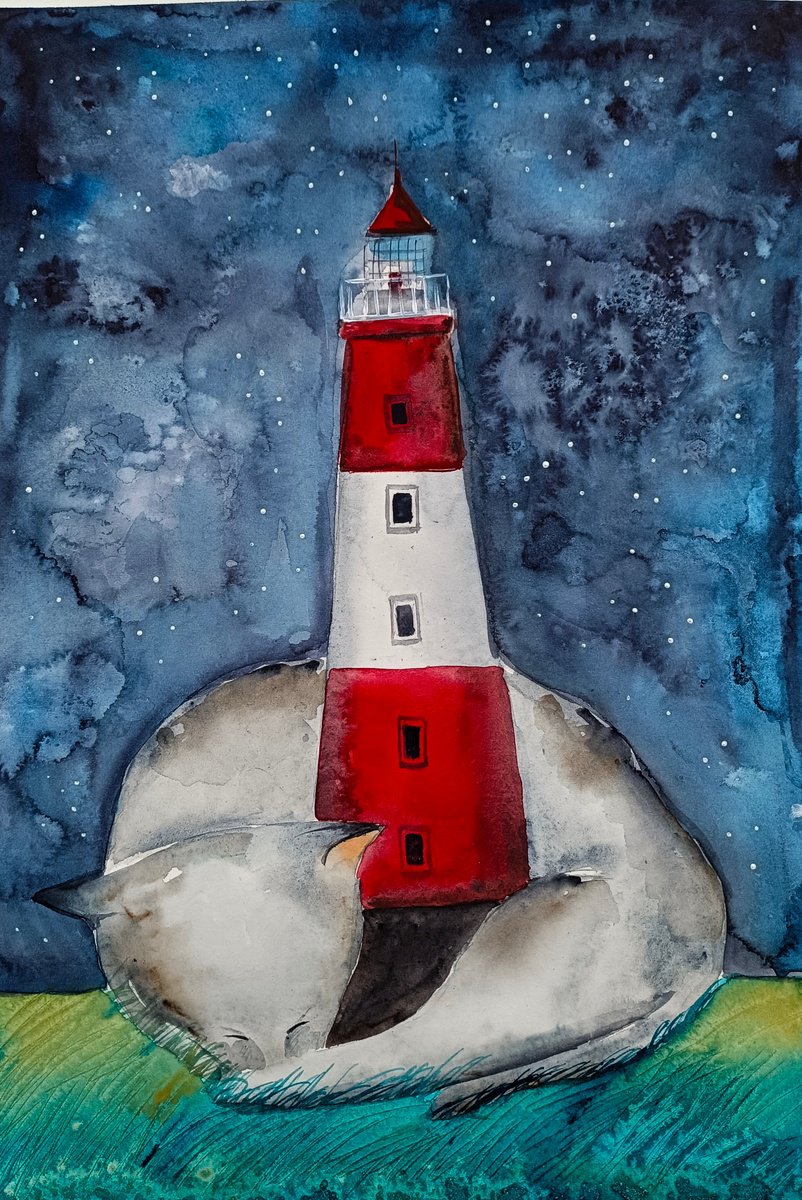 Sleep with lighthouse Watercolour by Evgenia Smirnova | Artfinder Sleep with lighthouse Watercolour by Evgenia Smirnova | Artfinder