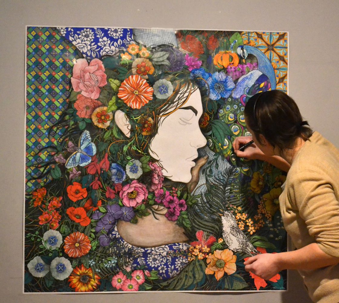 Time to wake up - 100 x 100 cm (39'' x 39'') Ink drawing by Maja ...