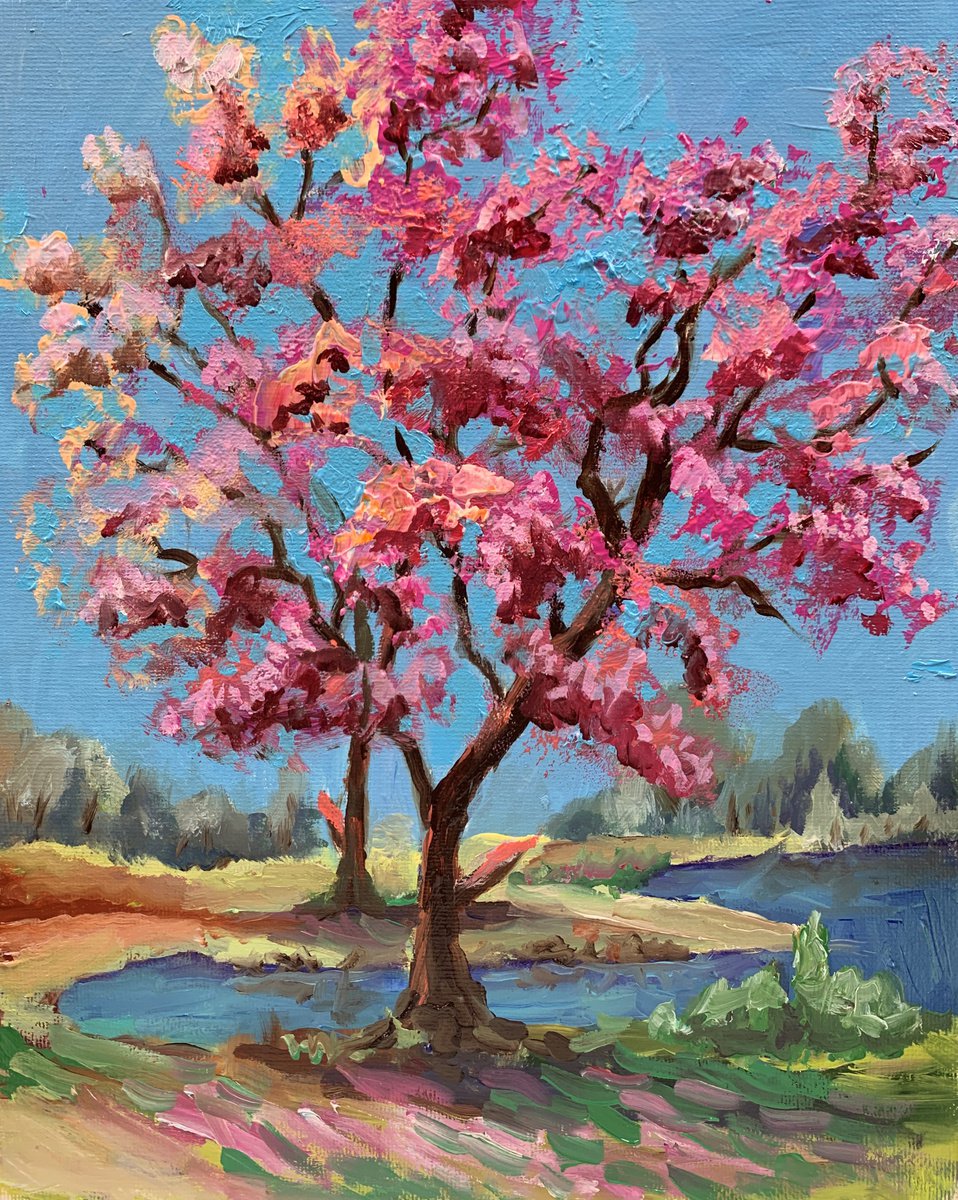 Abstract pink tree. Oil painting by Vita Schagen | Artfinder