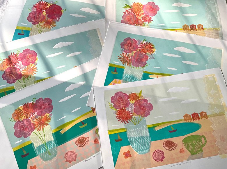 Seaside Treasures Linocut: Alison Headley | Artfinder