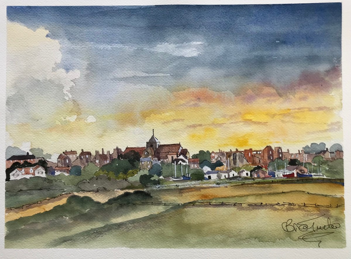 Rye in Sussex from the marshes Watercolour: Brian Tucker | Artfinder