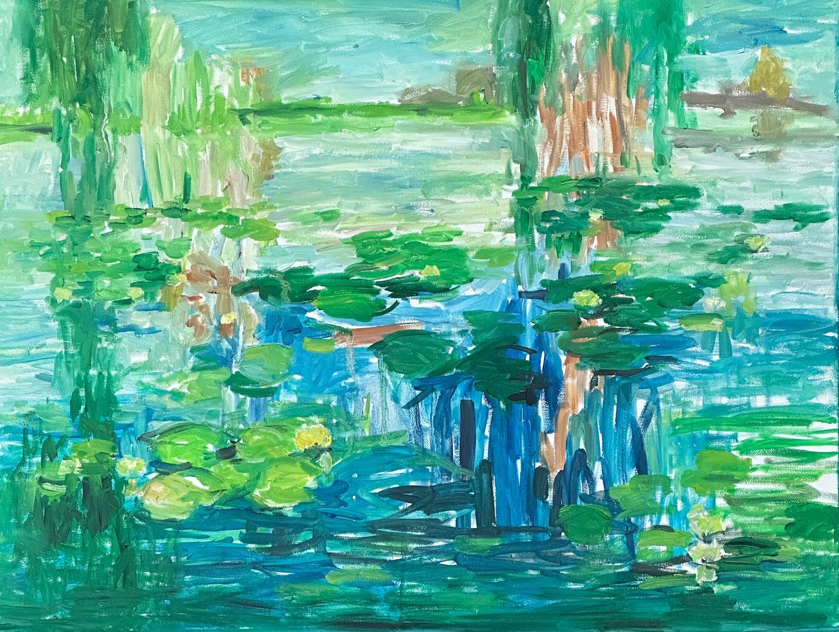 Lily Pond Impressions Oil painting by Arun Prem | Artfinder