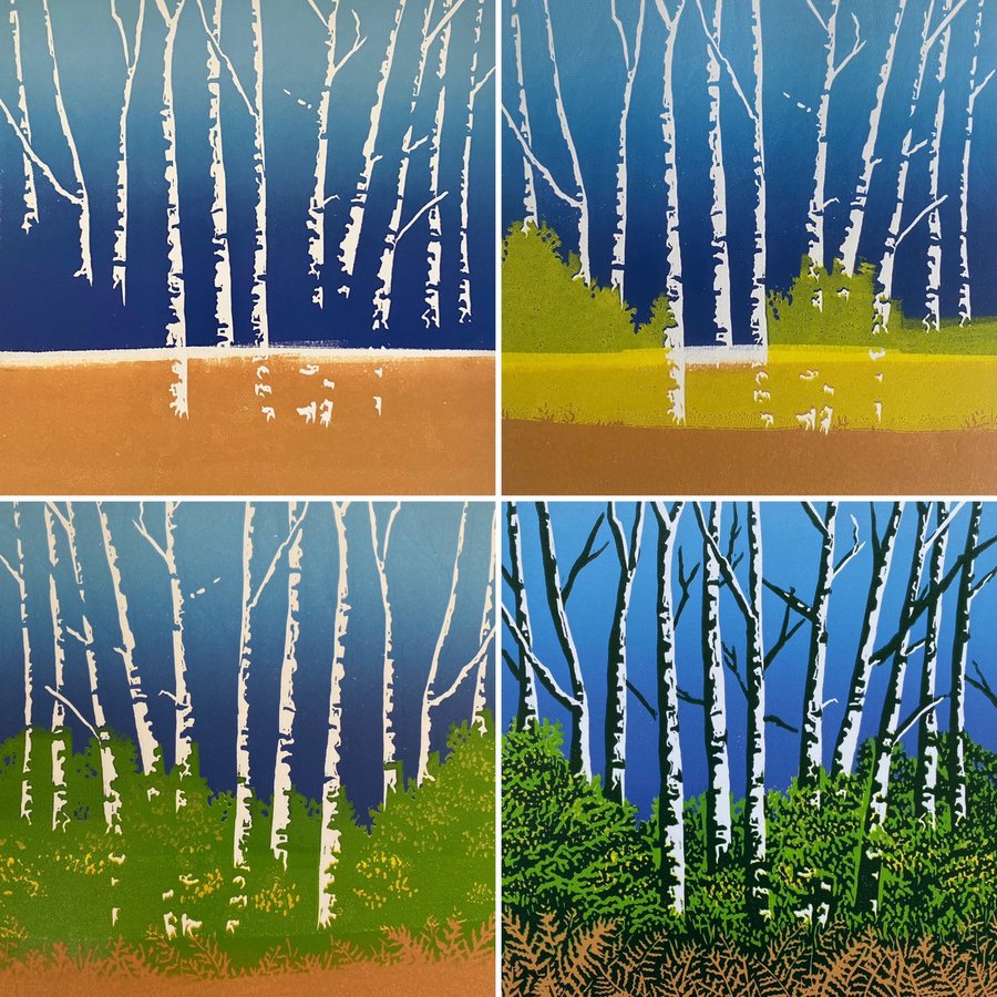 Silver Birch Trees Linocut: Shirley Watson | Artfinder