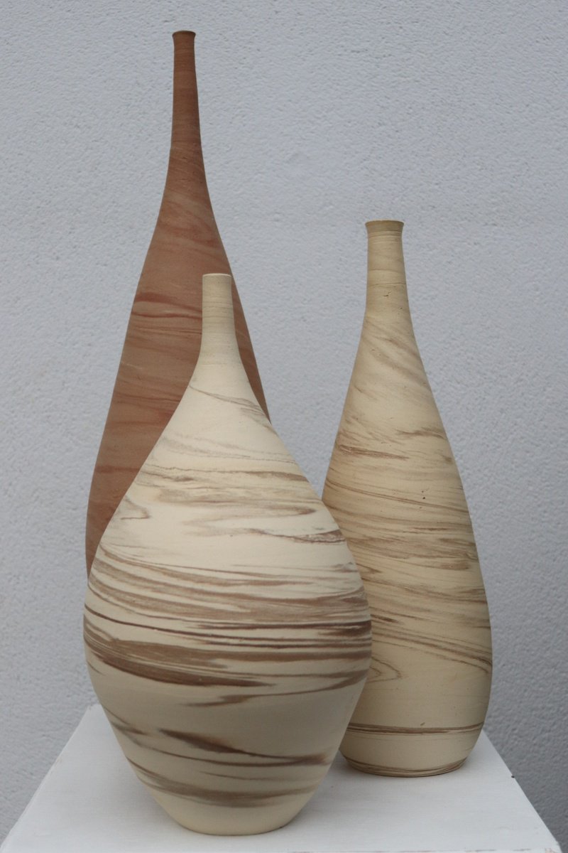 Three mixed clay vessels Clay sculpture: Koen Lybaert | Artfinder