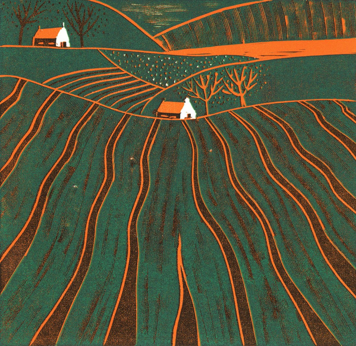 'Rolling Fields' Linocut: Layla Khani (aka Laylart) | Artfinder