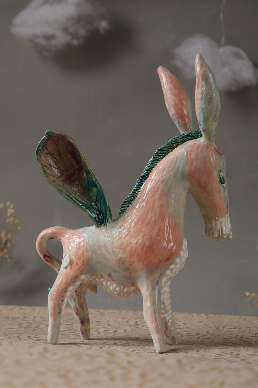 Winged donkey. Clay sculpture by Elya Yalonetski | Artfinder
