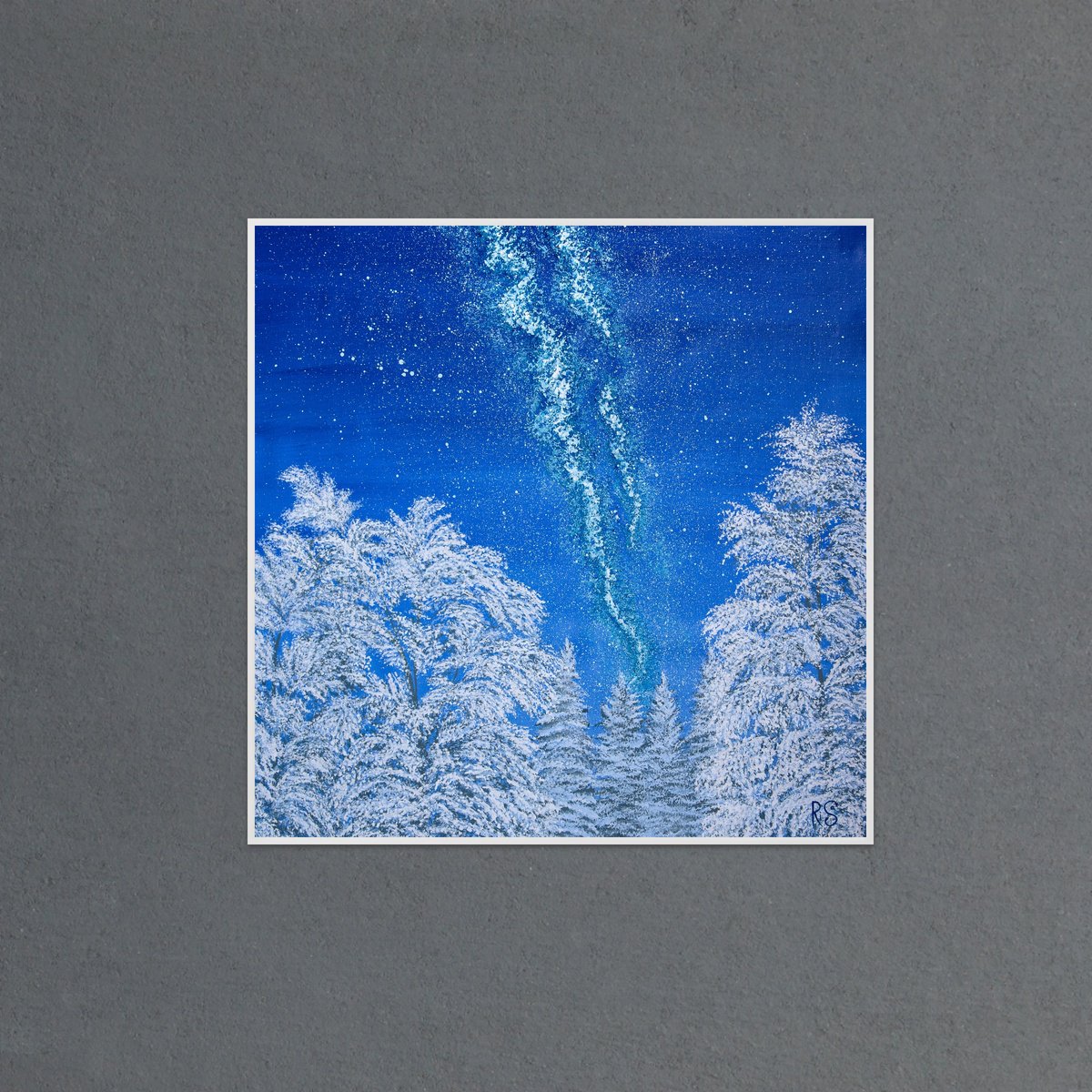 Snowy forest december night Acrylic painting: Rimma Savina | Artfinder