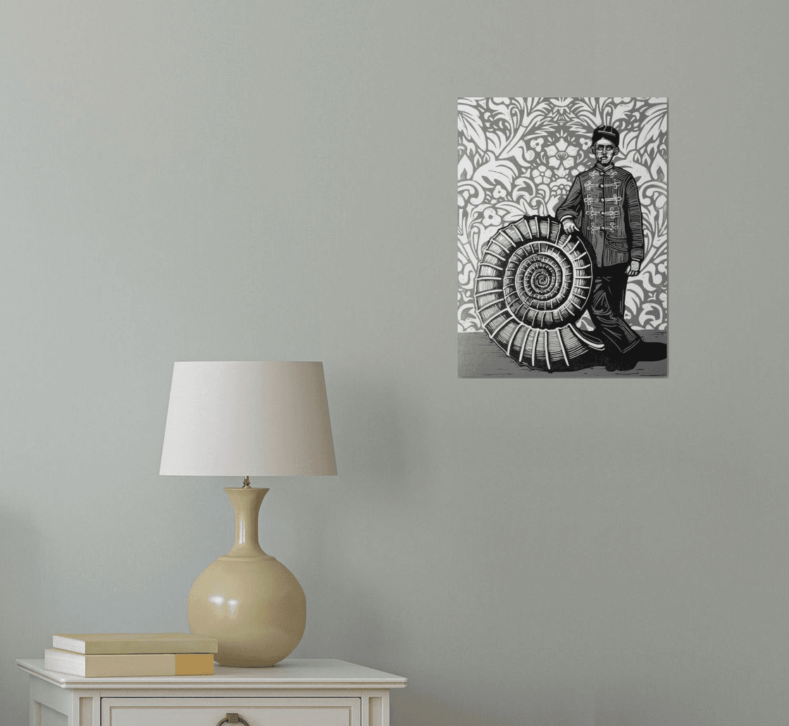Ammonite Boy Linocut: Ieuan Edwards | Artfinder