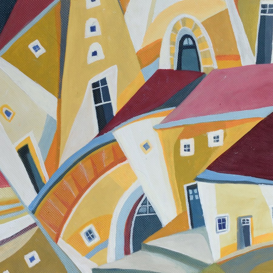 Crimson Roofs Oil painting: Aniko Hencz