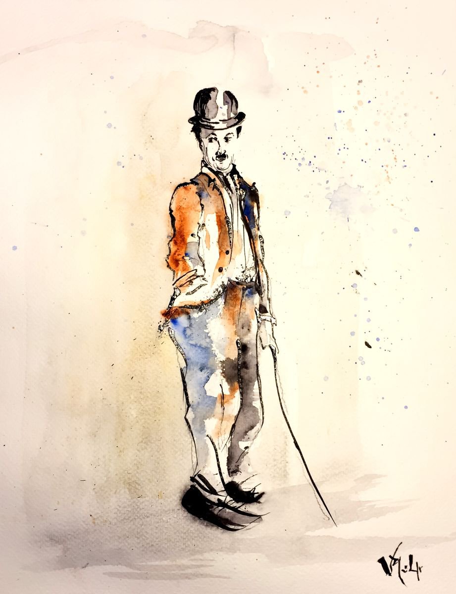 Charlie Chaplin, the Tramp Watercolour by Victor de Melo | Artfinder