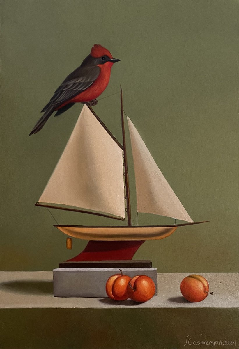 Still life with bird and sailboat Oil painting: Ara Gasparian | Artfinder