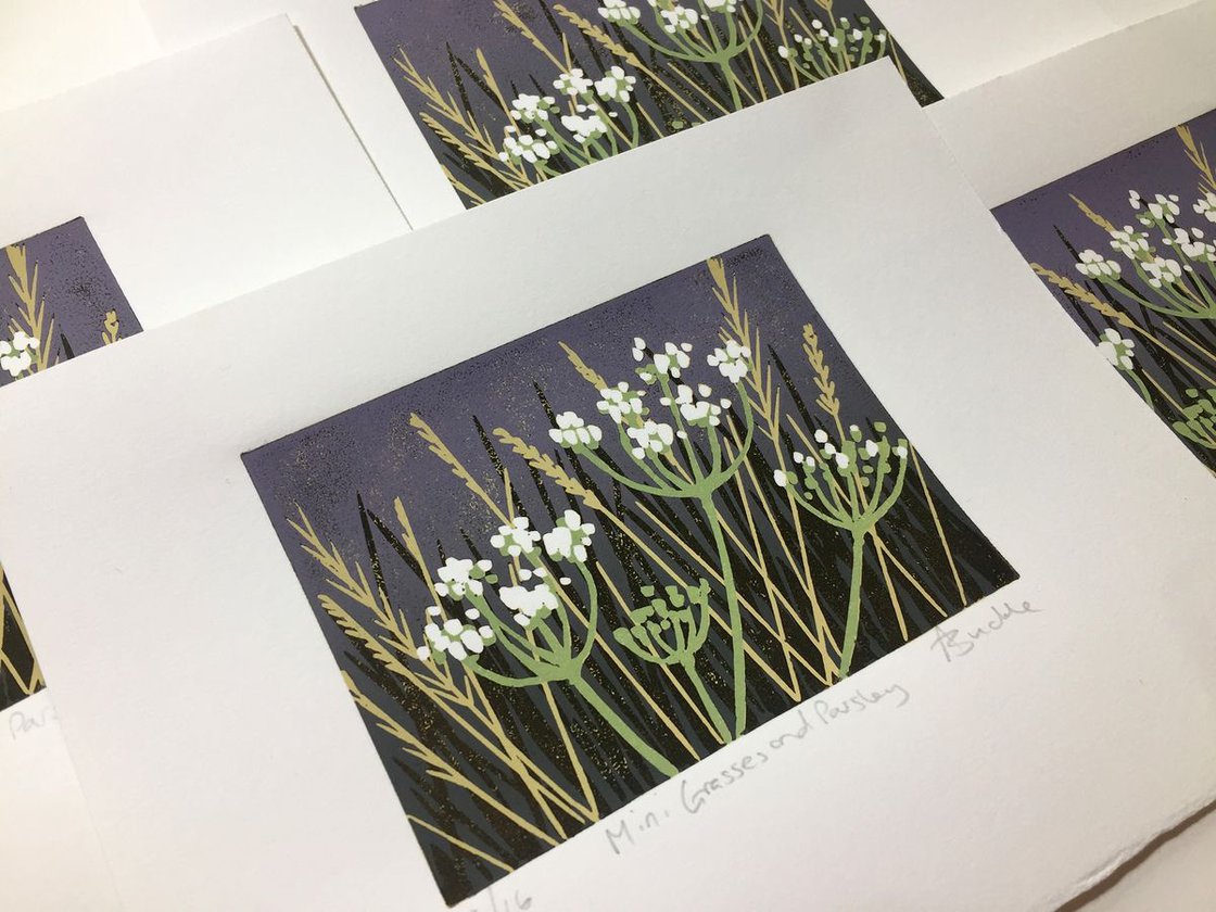 Mini Grasses and Parsley Linocut by Alexandra Buckle | Artfinder