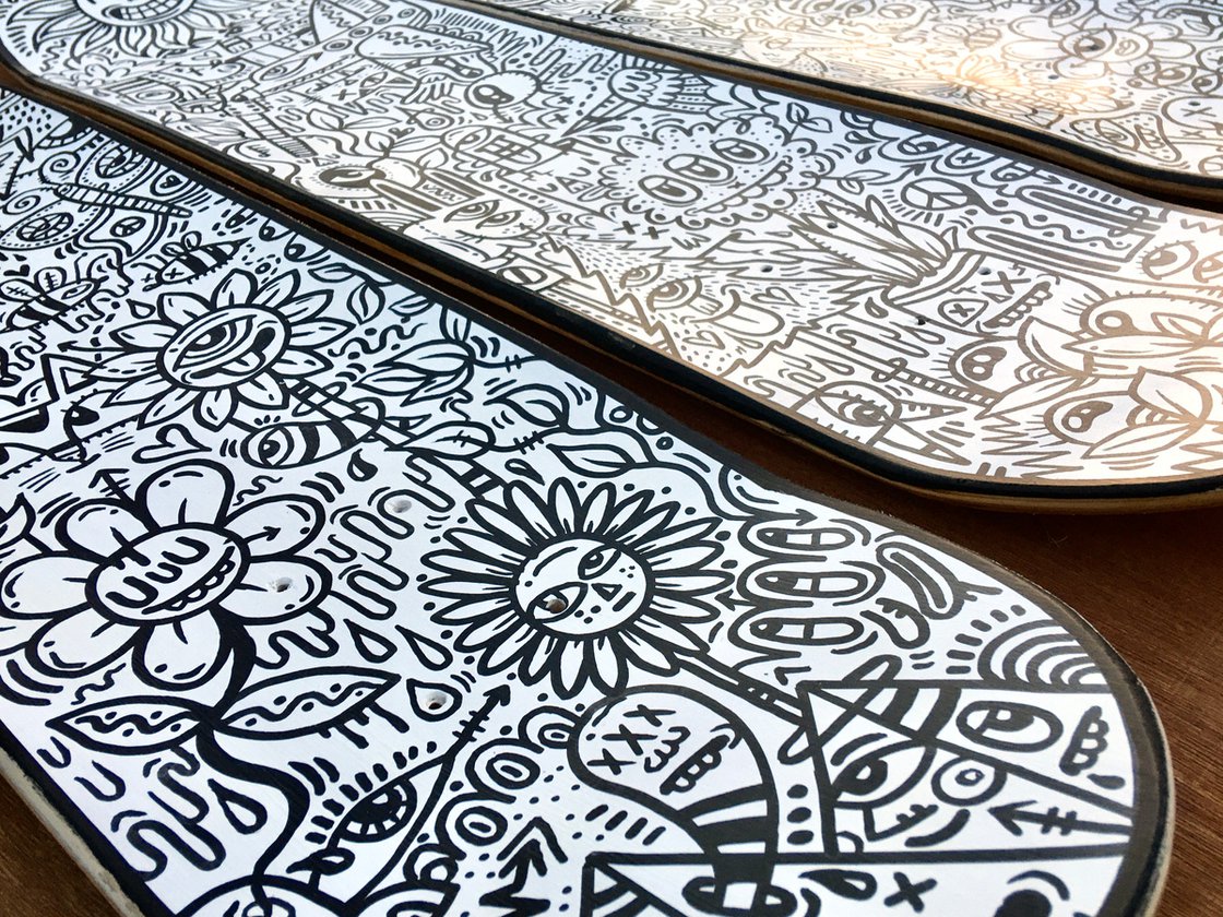 Custom Painted Skateboard Decks (Triptych) Mixed-media sculpture by ...