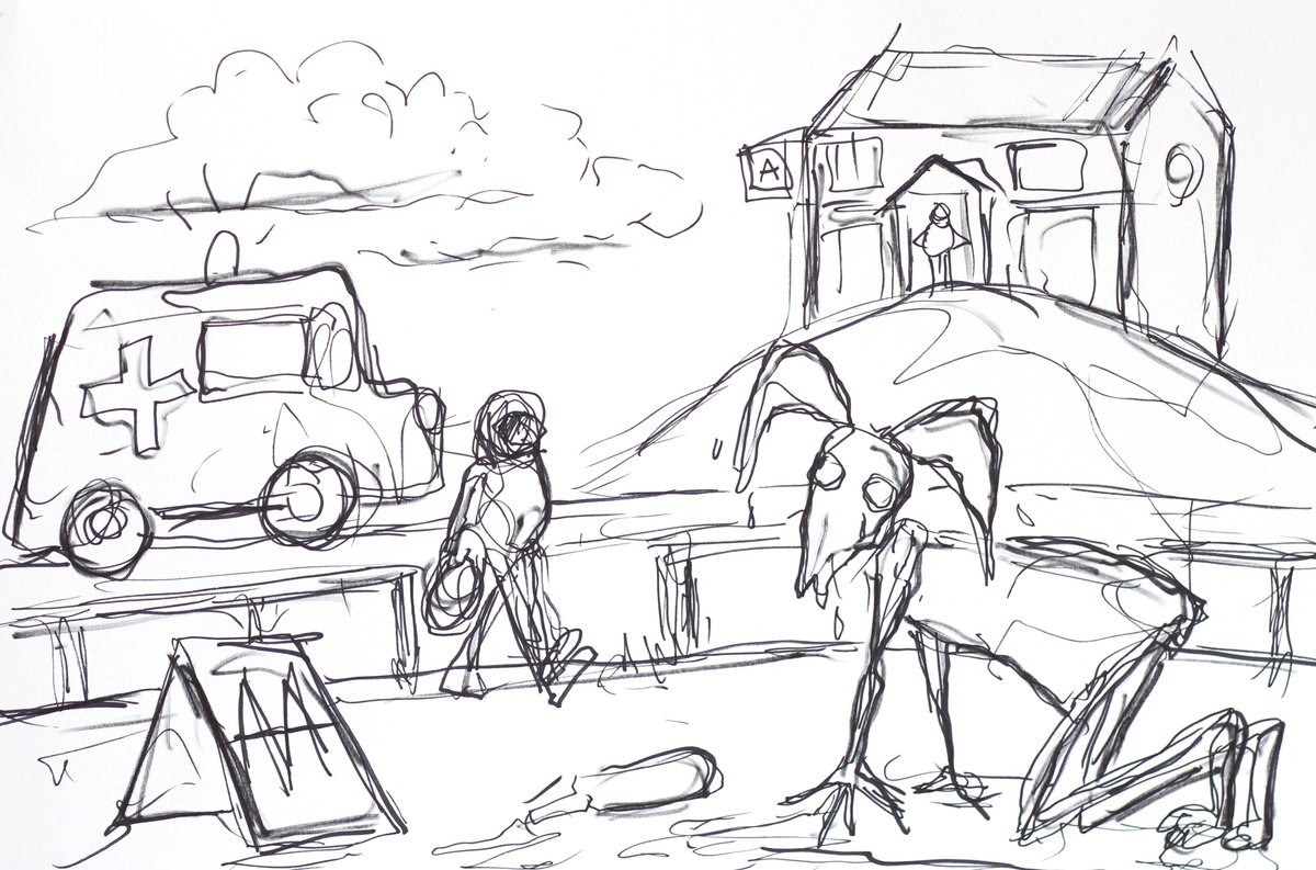 Hare on the green Ink drawing by Mark Barrable | Artfinder