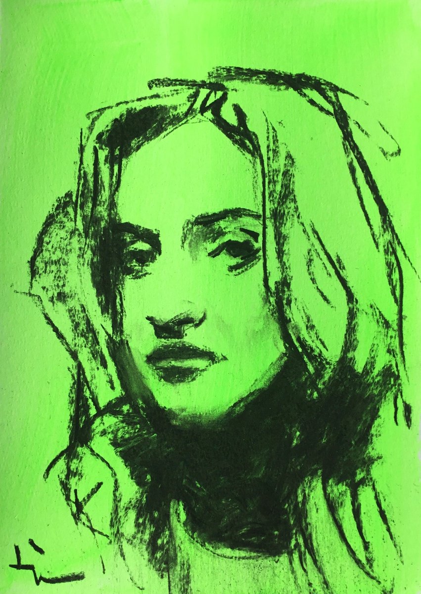 Quick Portrait on Fluo BG Charcoal drawing: Dominique Dève | Artfinder