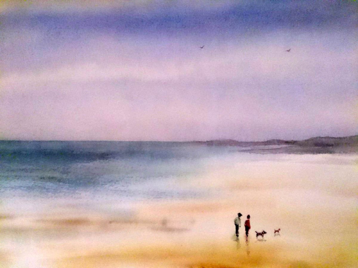 a walk by the sea Watercolour by vicki griggs | Artfinder