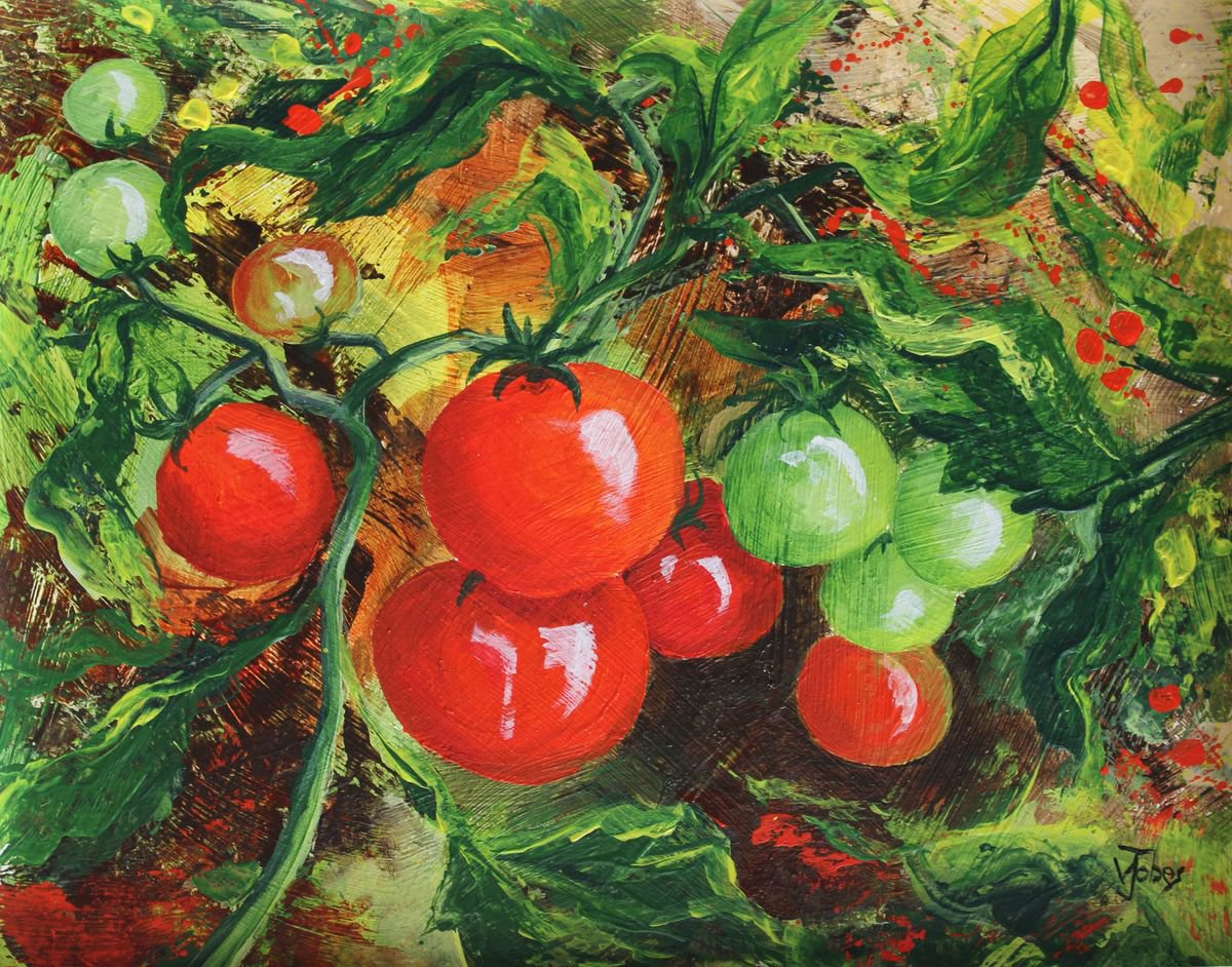 Ripe Tomatoes Acrylic painting by Valerie Jobes | Artfinder