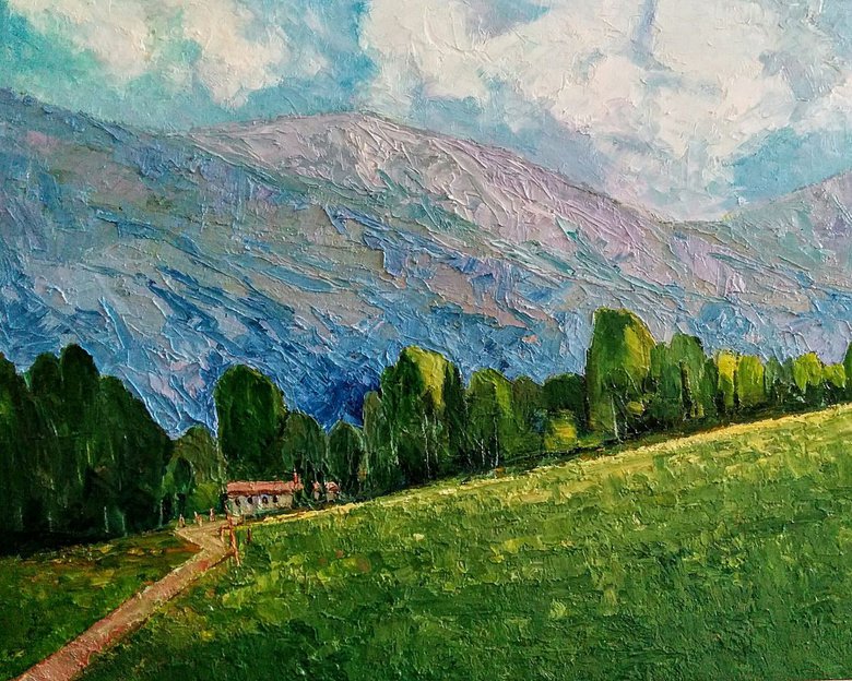 Living in the valley, Landscape oil painting Oil painting by Padmaja ...