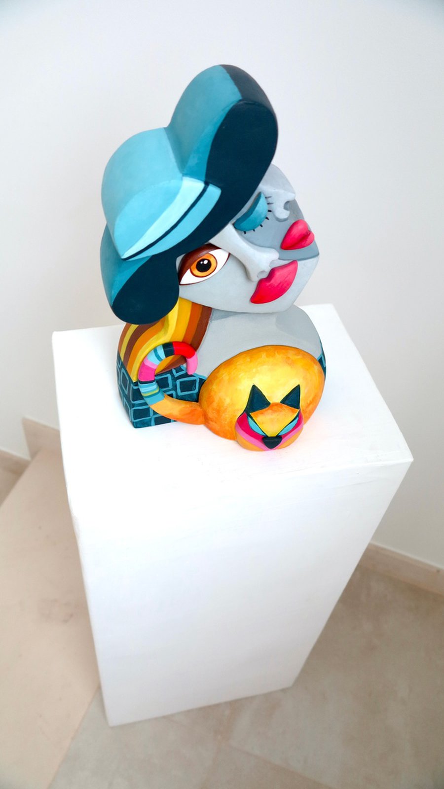 Woman with cat Mixed-media sculpture: Marilene Salles | Artfinder