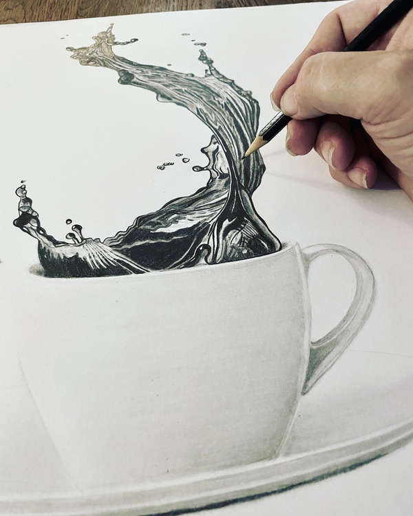 Coffee Splash Pencil drawing by Paul Stowe | Artfinder