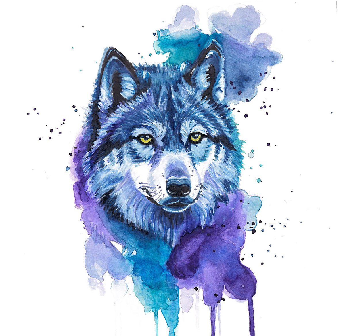 Colourful Wolf Painting Watercolour: Sandy Broenimann | Artfinder
