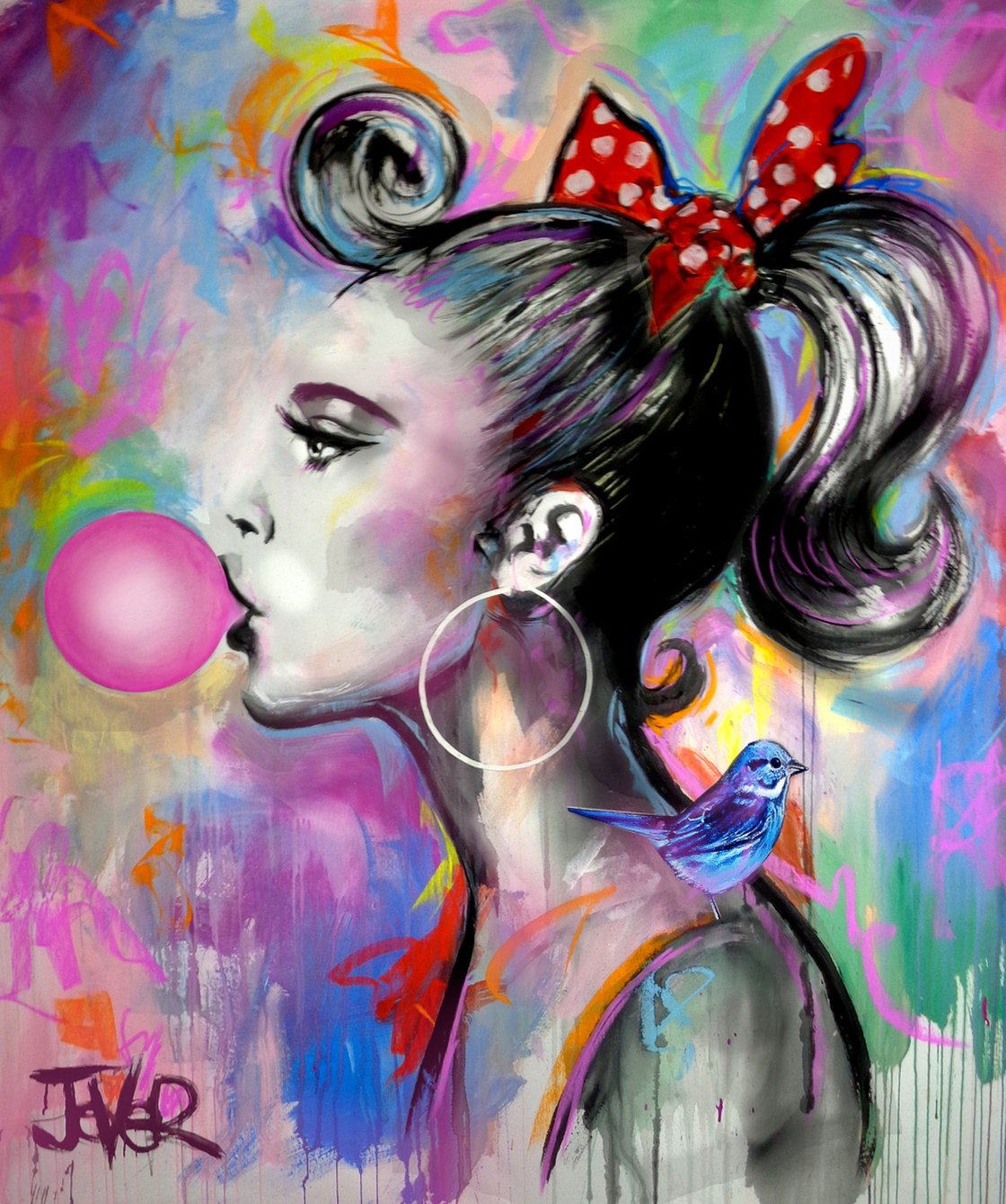 BUBBLE GIRL Mixed-media painting: Loui Jover | Artfinder