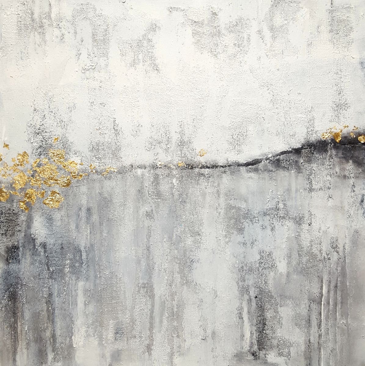 White and gold abstract Mixed-media painting by Laura Spring | Artfinder