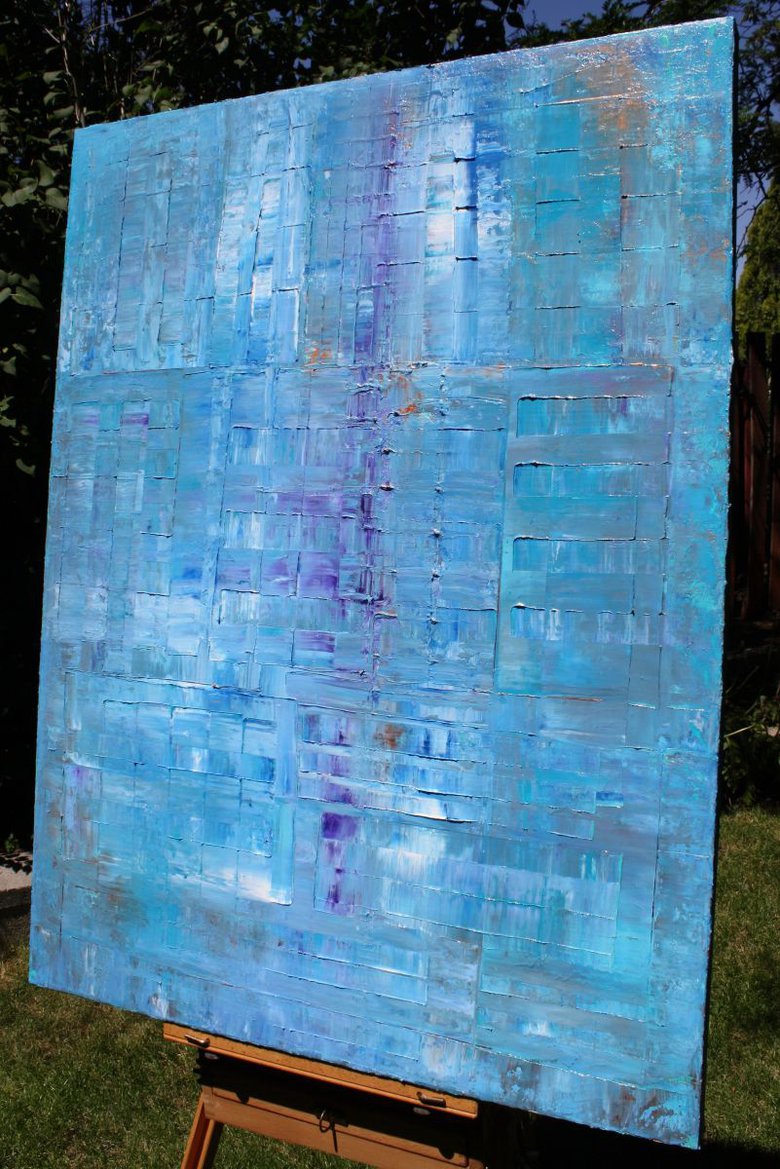 Primitive Blue Mosaic Abstract Acrylic painting: Robert Lynn | Artfinder