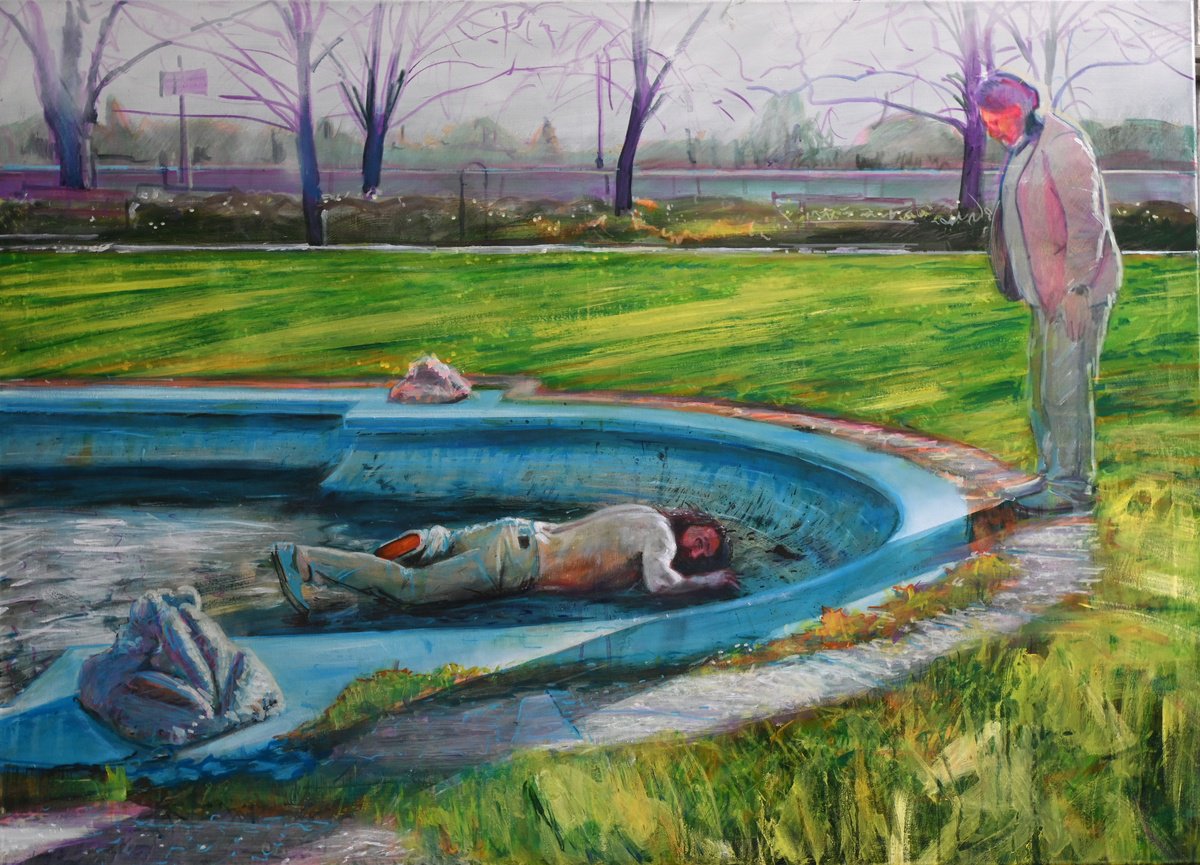 portrait of an artist (pool with two figures) Oil painting by Daniel ... portrait of an artist (pool with two figures) Oil painting by Daniel ...