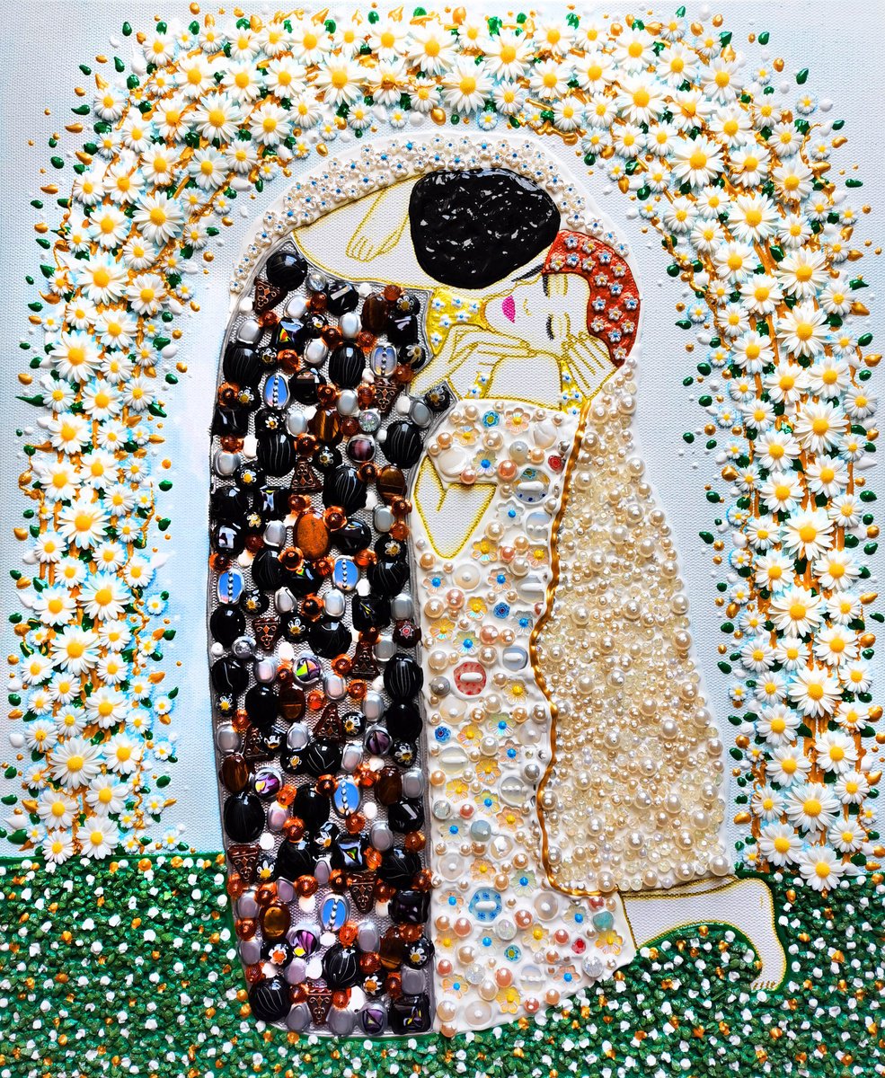 Gustav Klimt The kiss painting. Bride and groom wedding gift Mixed ...