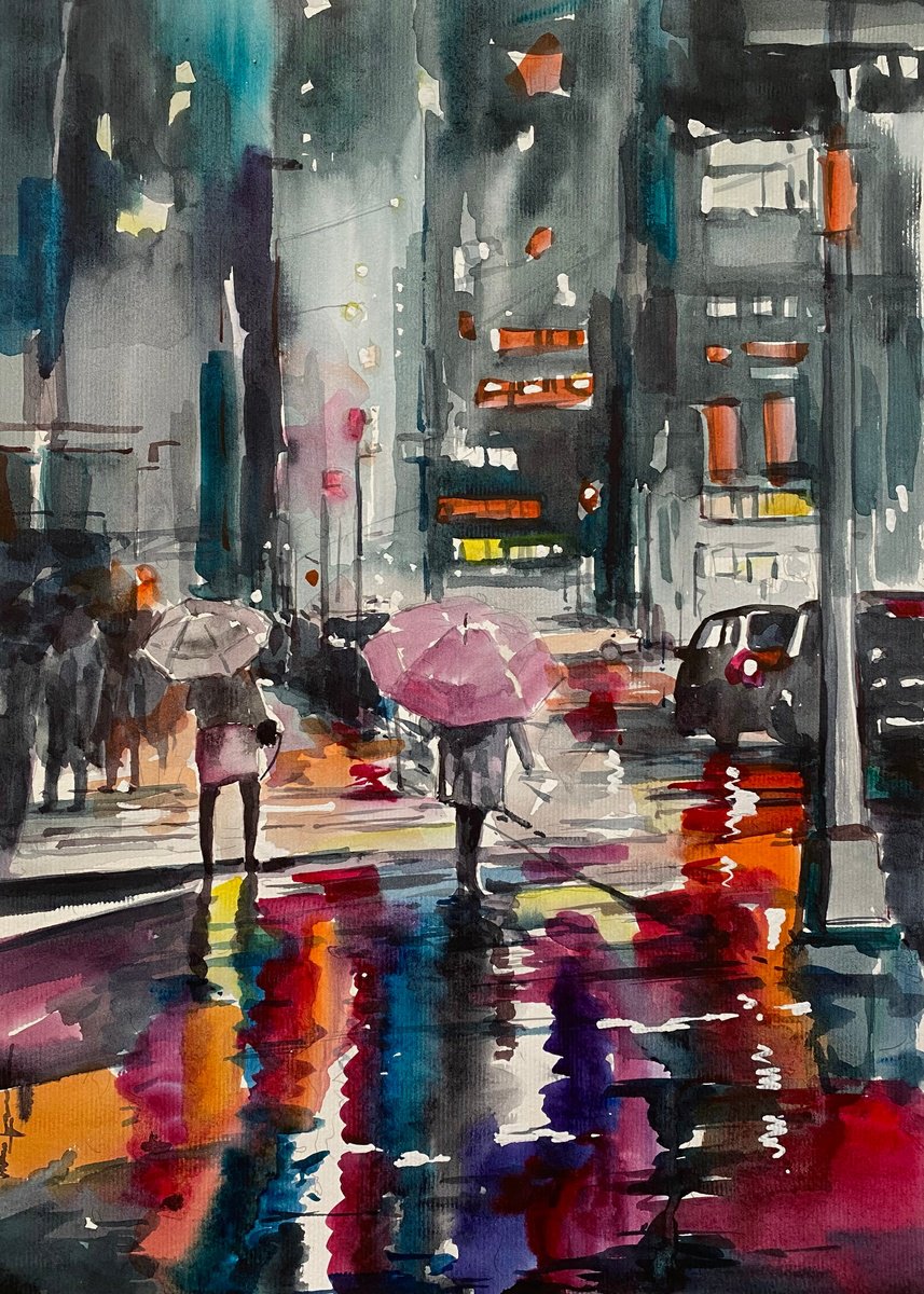 Rainfall Reflections Watercolour: Artem Grunyka | Artfinder