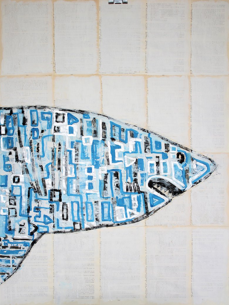 Abstract Shark. (triptych) Mixed-media painting: Marat Cherny
