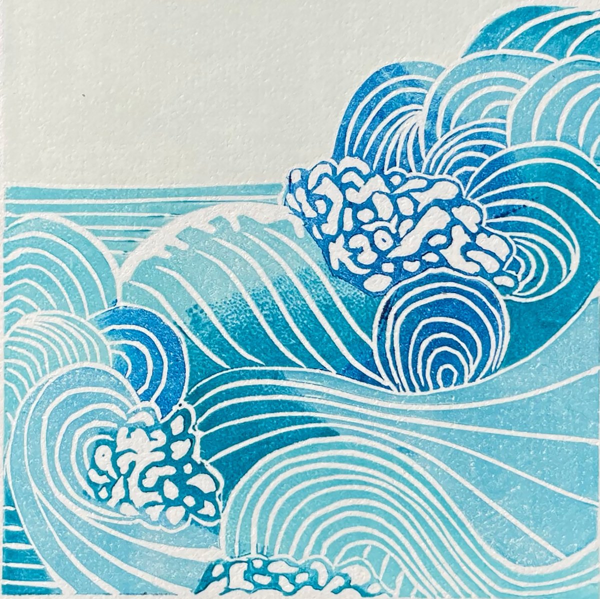 The swell - Waves Linocut Print - Mini Print Linocut: C Staunton