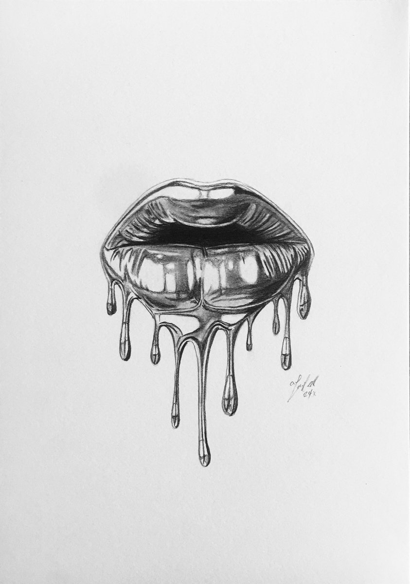 Dripping lip Pencil drawing by Amelia Taylor | Artfinder