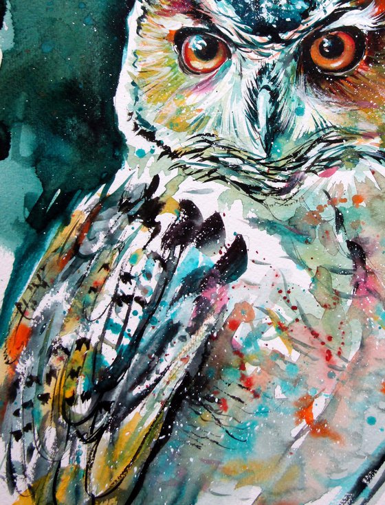 Owl portrait Watercolour: Kovács Anna Brigitta | Artfinder