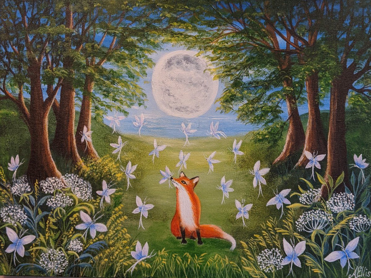 The Fox and the Moon Moth's Acrylic painting by Anne-Marie Ellis ...