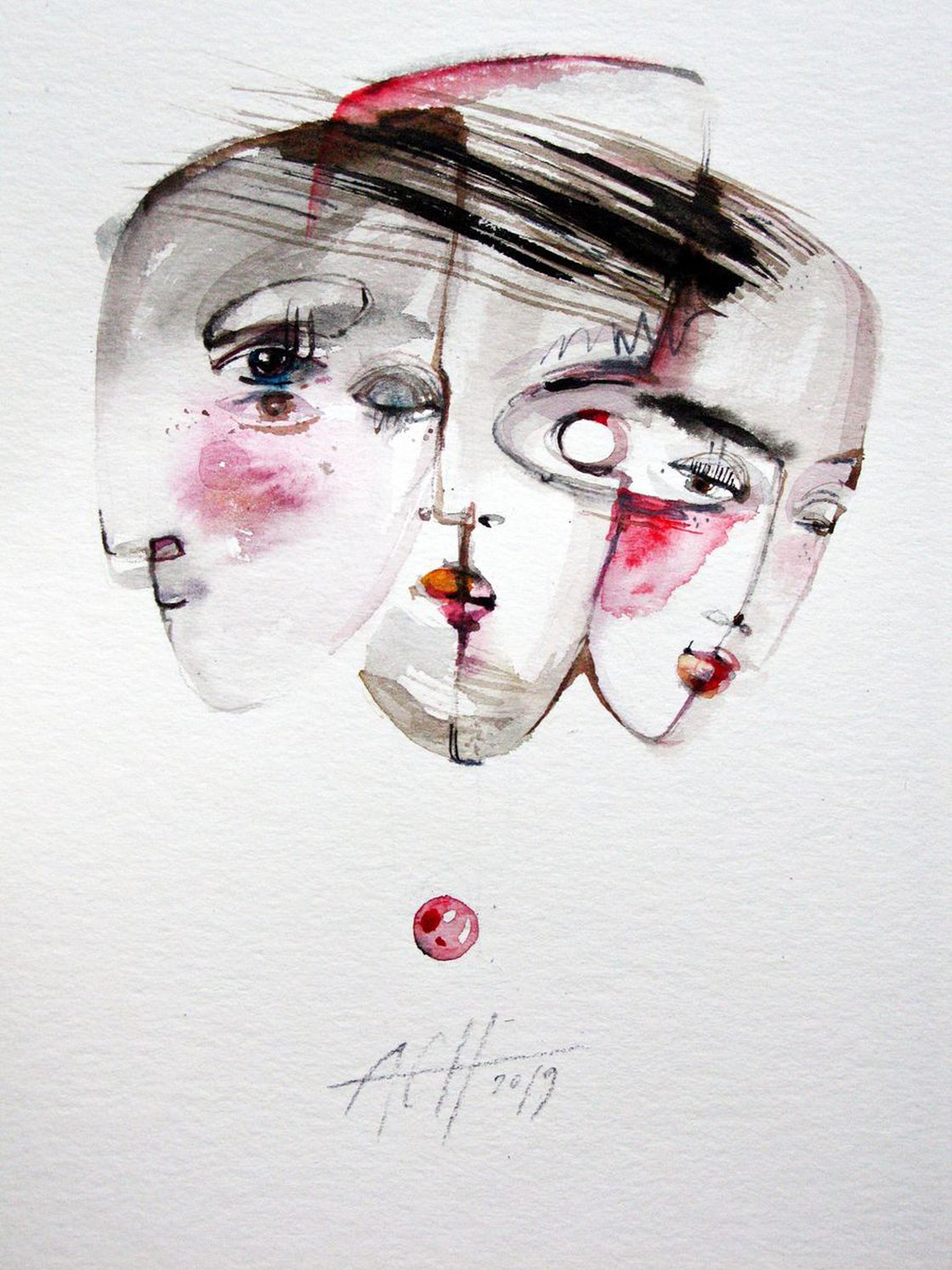triangle faces Ink drawing by Anna Maria | Artfinder