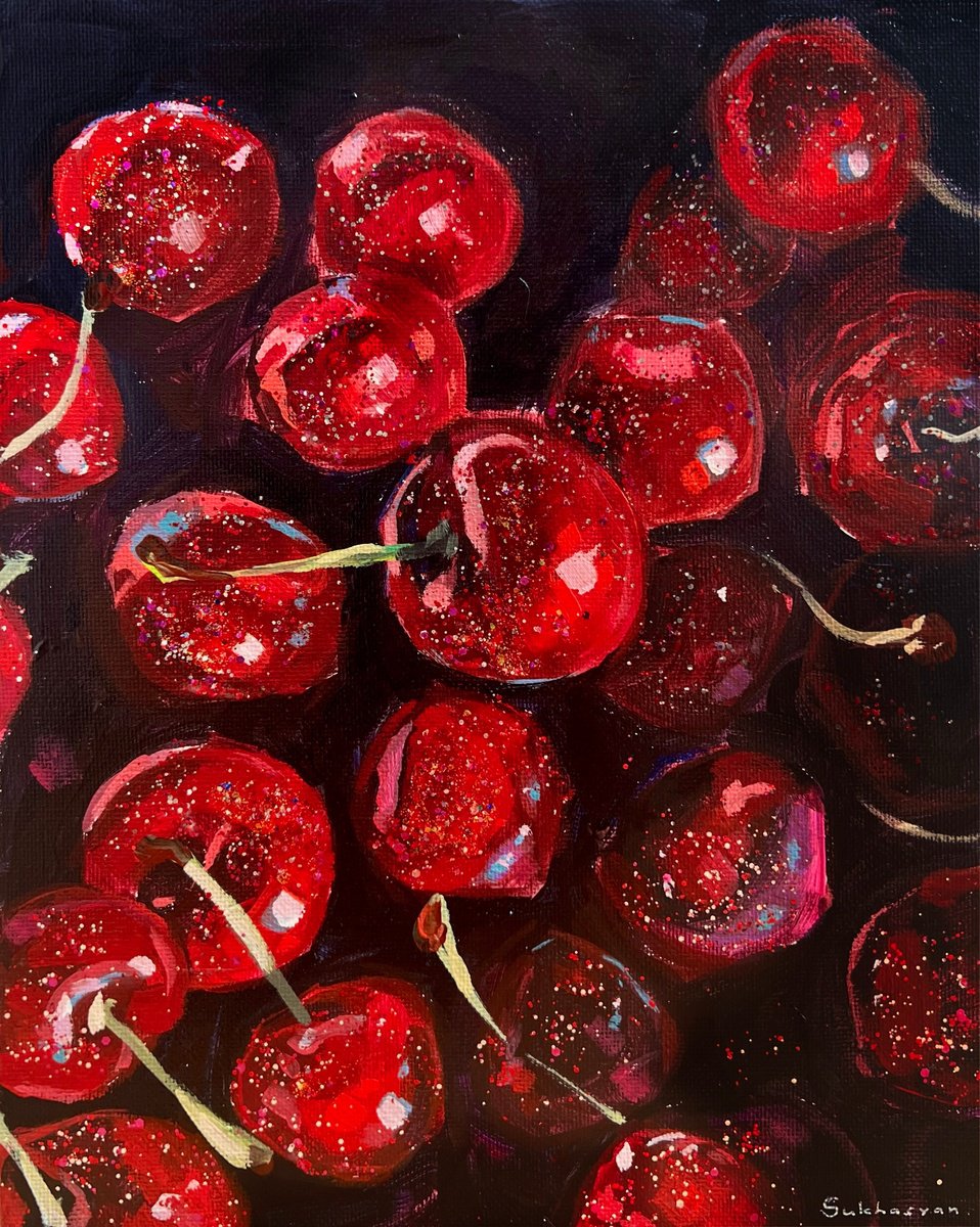 Glitter Cherries Acrylic painting: Victoria Sukhasyan | Artfinder