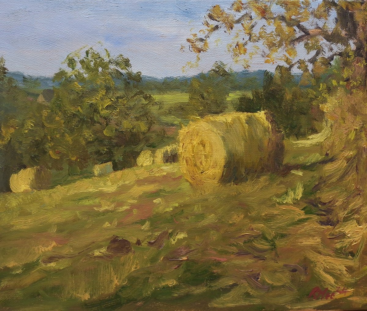 'Haybales' - Plein Air Oil painting by Robert Mee | Artfinder