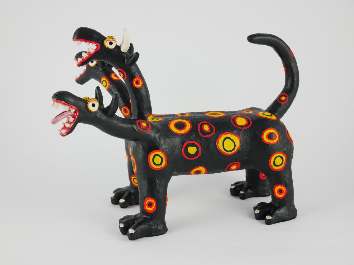 Black Cerberus with Colored Circles Clay sculpture: azoriano | Artfinder