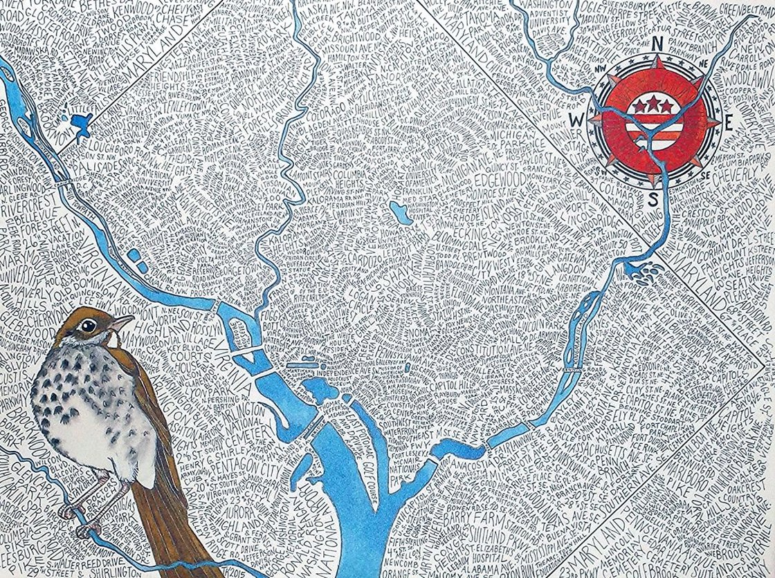 Washington DC Word Map Ink drawing: Terri Smith | Artfinder