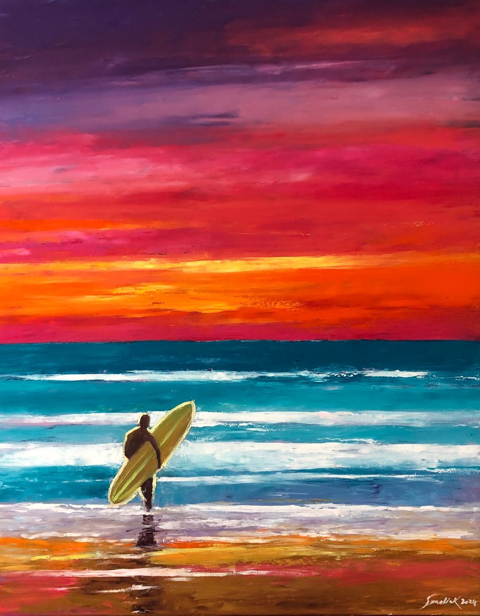 Lonely surfer 80-65cm Oil painting: Volodymyr Smoliak | Artfinder