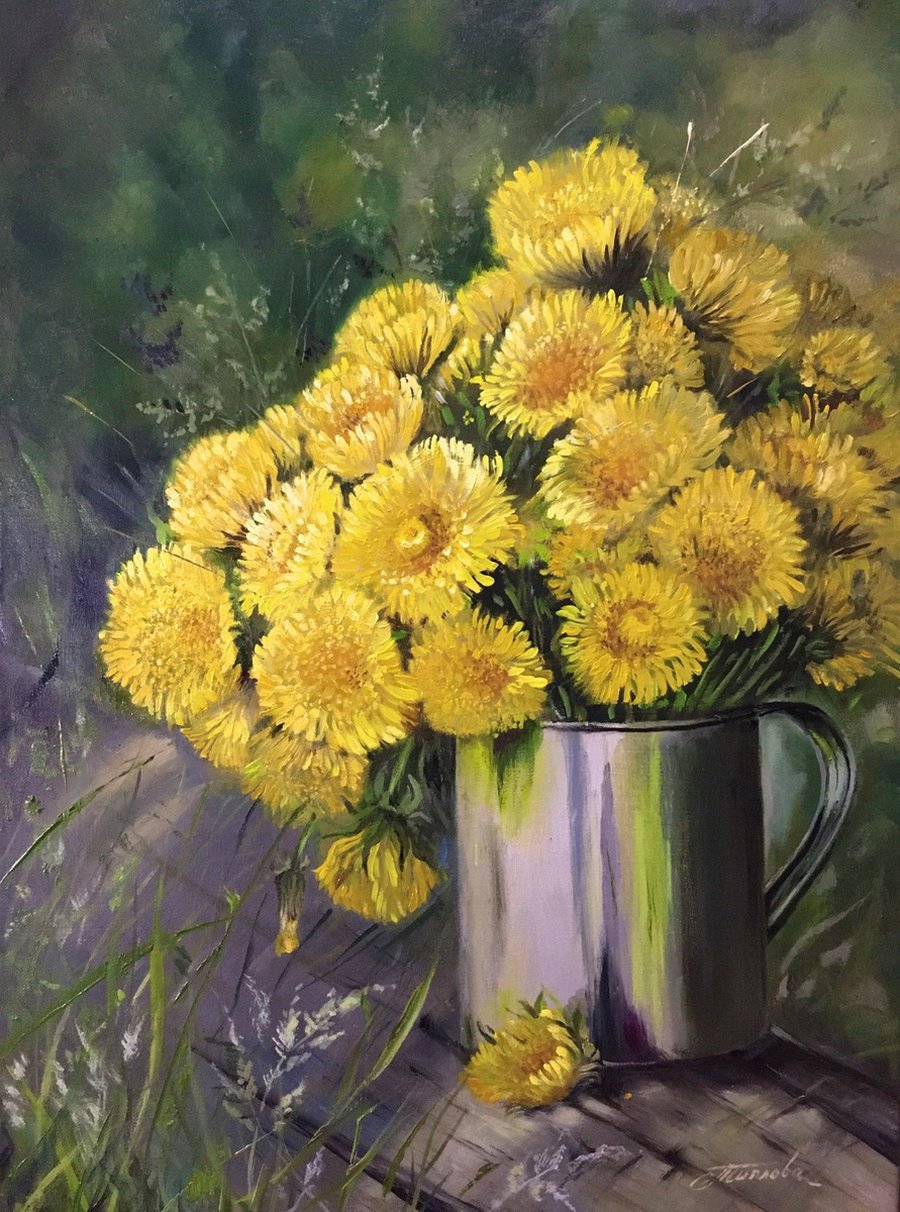 "Dandelions" oil painting on canvas Oil painting by Tetiana Tiplova ...